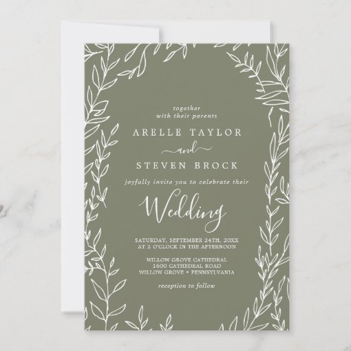 Minimal Leaf | Dark Green Wedding Invitation | Zazzle