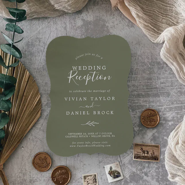Minimal Leaf | Dark Green Wedding Reception Invitation | Zazzle