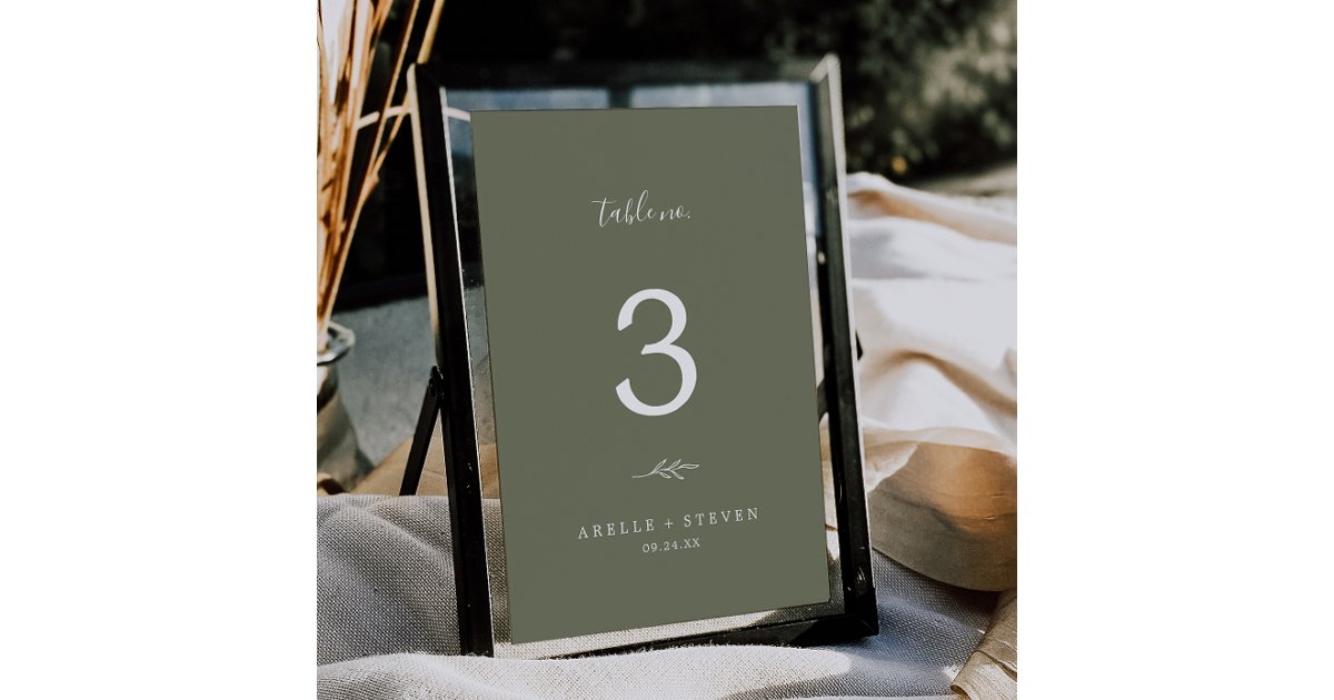 Minimal Leaf | Dark Green Wedding Table Number | Zazzle