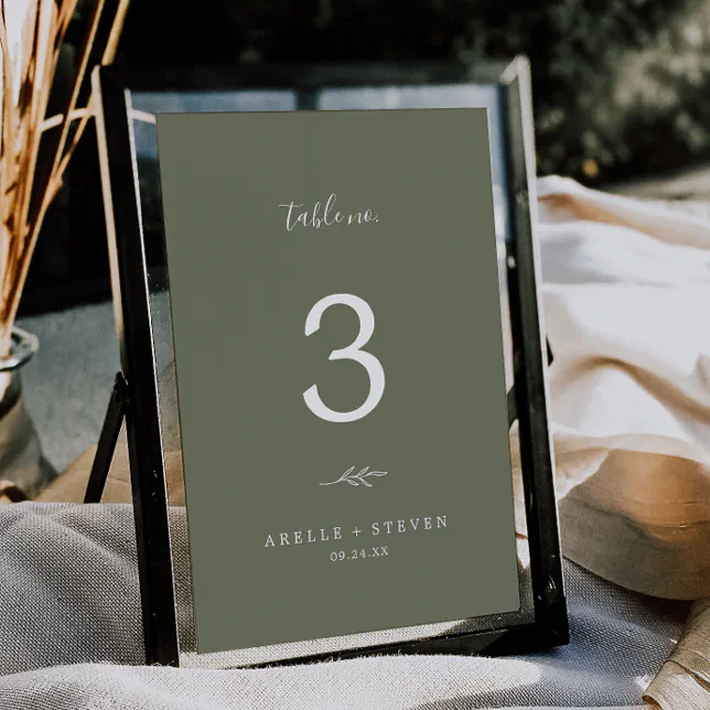 Minimal Leaf | Dark Green Wedding Table Number | Zazzle
