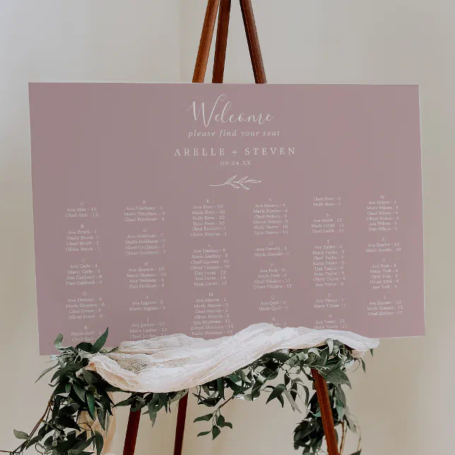Minimal Leaf Dusty Rose Alphabetical Seating Chart Foam Board | Zazzle
