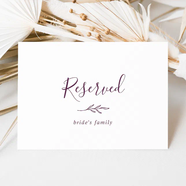 Minimal Leaf | Eggplant Reserved Sign | Zazzle