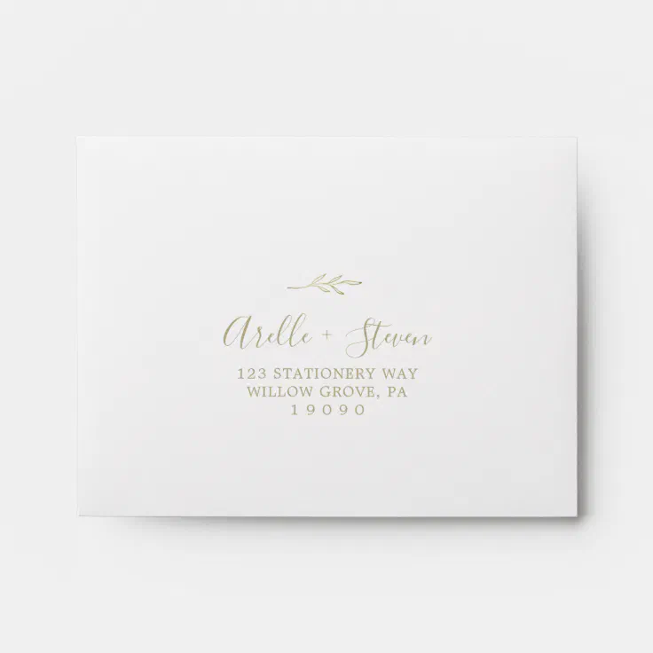 Minimal Leaf | Gold Self-Addressed RSVP Envelope | Zazzle