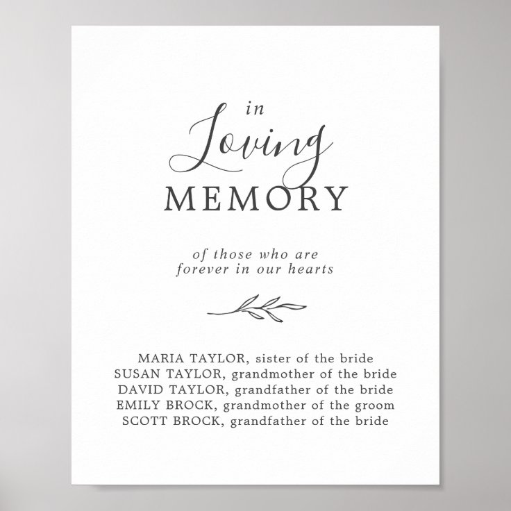 Minimal Leaf | Gray In Loving Memory Memorial Sign | Zazzle