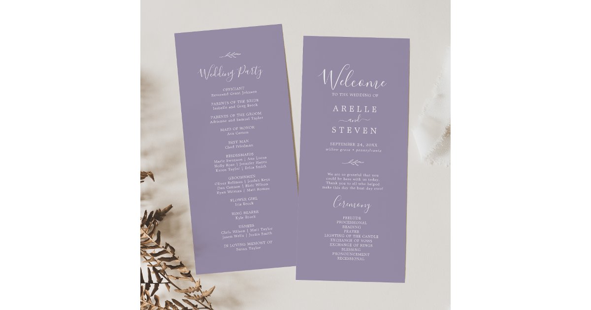 Minimal Leaf | Lavender Wedding Program | Zazzle