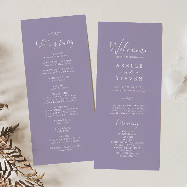 Minimal Leaf | Lavender Wedding Program | Zazzle
