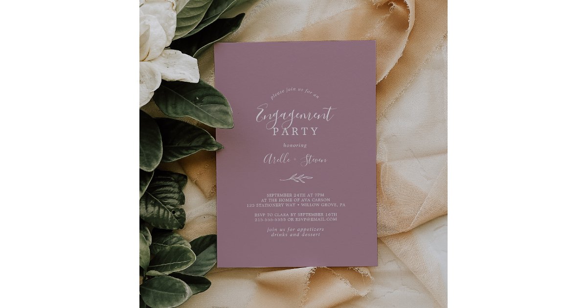 Minimal Leaf | Mauve Engagement Party Invitation | Zazzle
