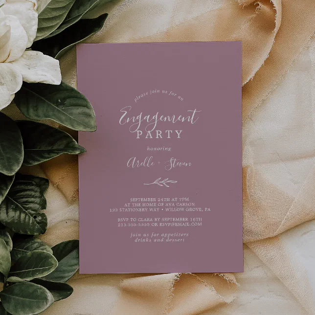 Minimal Leaf | Mauve Engagement Party Invitation | Zazzle
