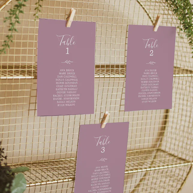 Minimal Leaf Mauve Hanging Seating Chart Card | Zazzle