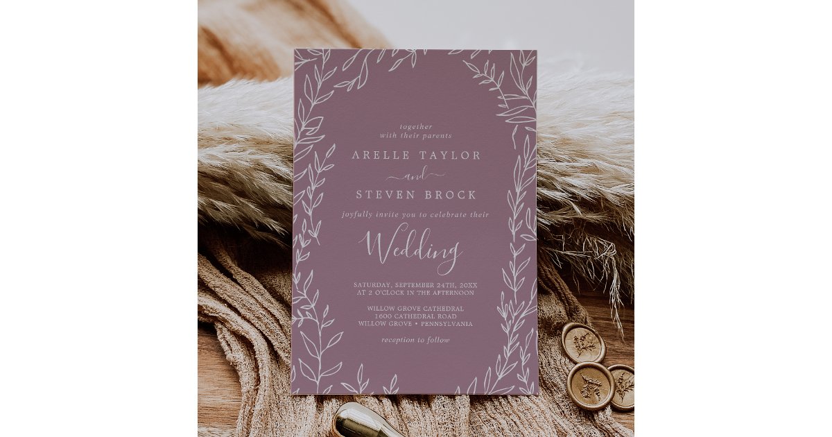 Minimal Leaf | Mauve Wedding Invitation | Zazzle