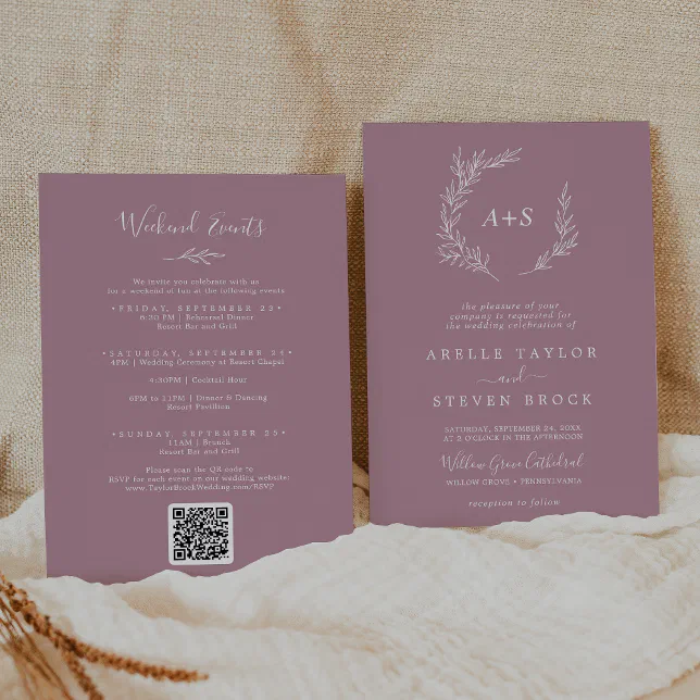 Minimal Leaf | Mauve Weekend Events Wedding Invitation | Zazzle