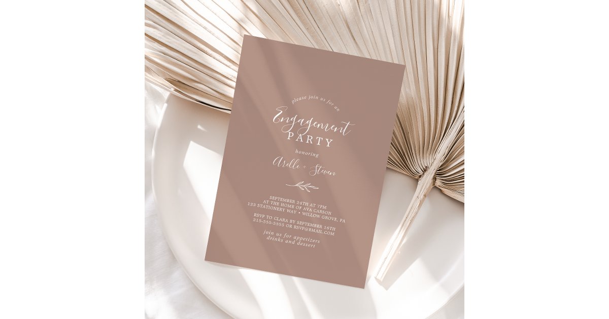 Minimal Leaf | Neutral Engagement Party Invitation | Zazzle