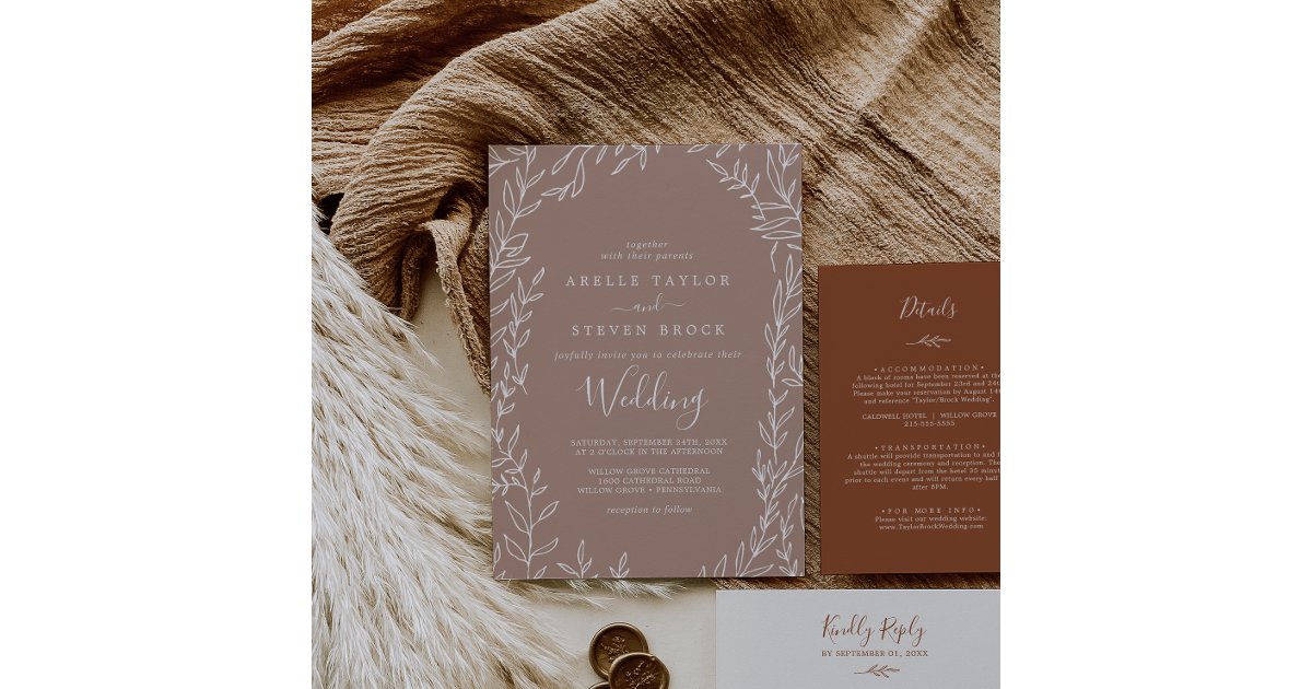 Minimal Leaf | Neutral Wedding Invitation | Zazzle