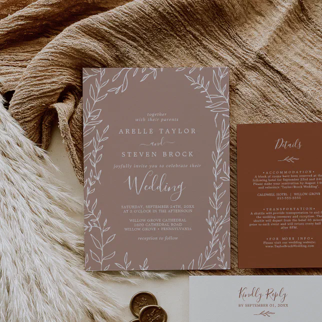 Minimal Leaf | Neutral Wedding Invitation | Zazzle