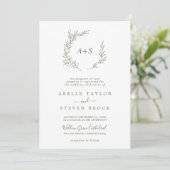 Minimal Leaf | Olive Green Formal Monogram Wedding Invitation | Zazzle