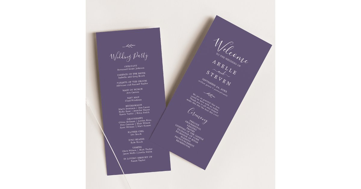 Minimal Leaf | Plum Purple Wedding Program | Zazzle