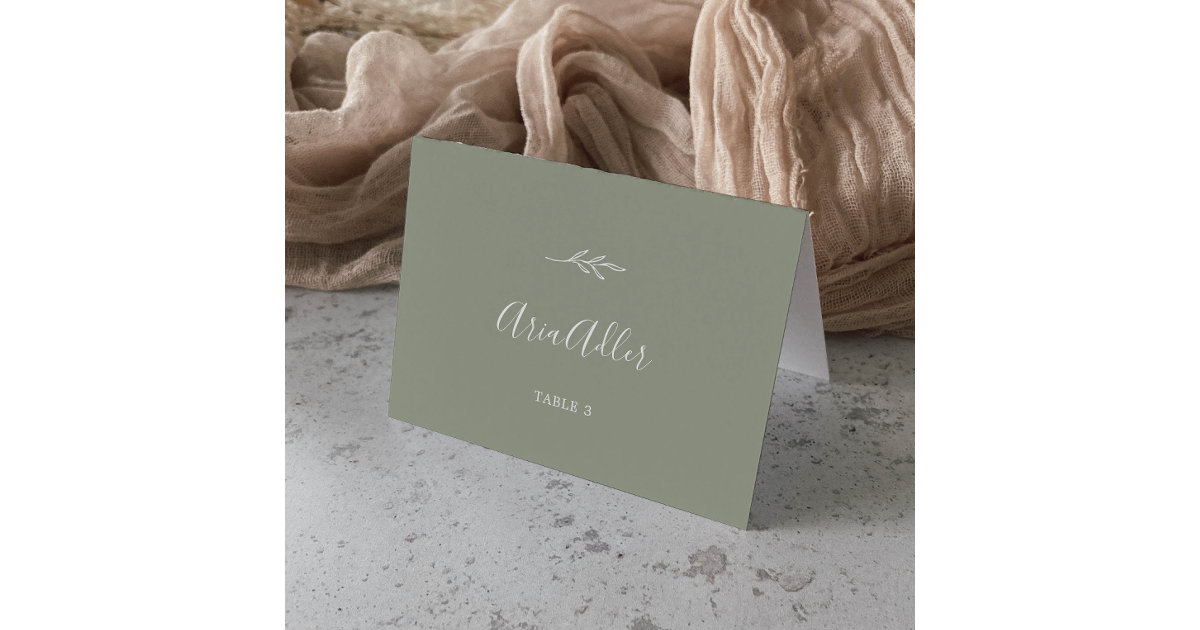 Minimal Leaf | Sage Green Guest Name Place Cards | Zazzle