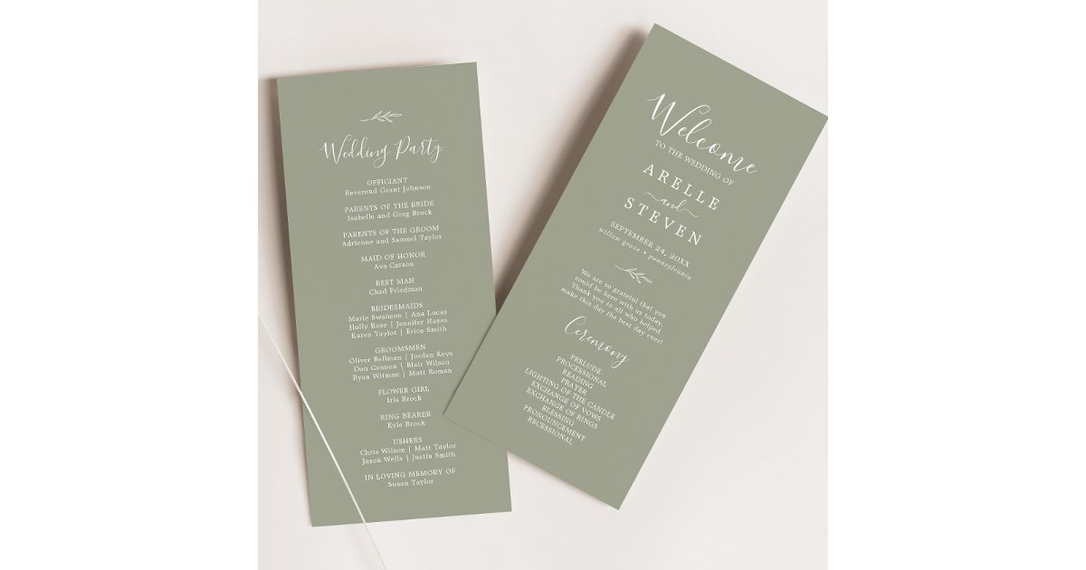 Minimal Leaf | Sage Green Wedding Program | Zazzle