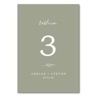 Minimal Leaf | Sage Green Wedding Table Number | Zazzle