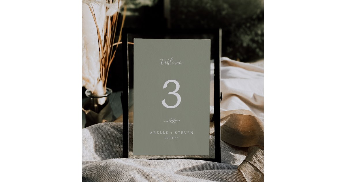 Minimal Leaf | Sage Green Wedding Table Number | Zazzle
