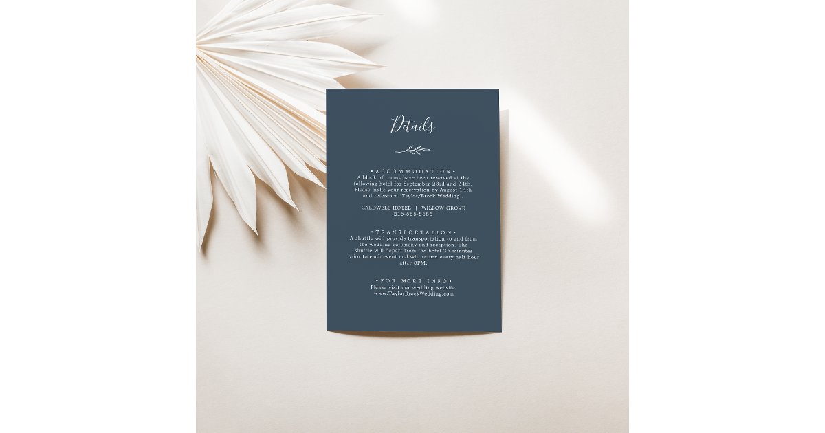 Minimal Leaf | Slate Blue Details Enclosure Card | Zazzle