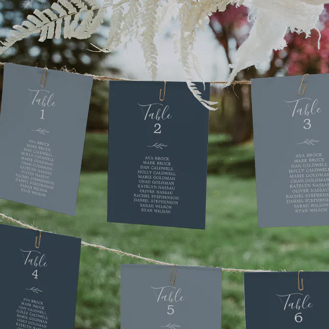 Minimal Leaf Slate Blue Hanging Seating Chart Card | Zazzle