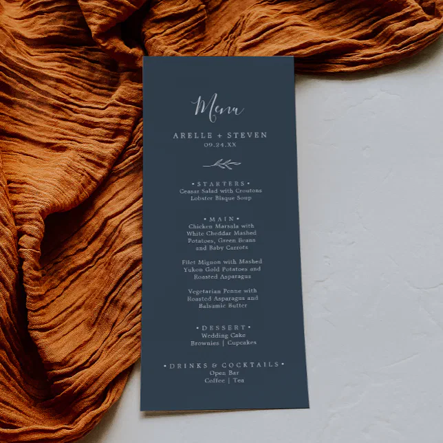 Minimal Leaf | Slate Blue Wedding Dinner Menu | Zazzle