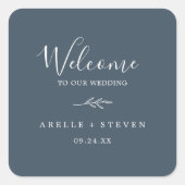 Minimal Leaf | Slate Blue Wedding Welcome Square Sticker | Zazzle