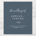 Minimal Leaf | Slate Blue Wedding Wine Label | Zazzle