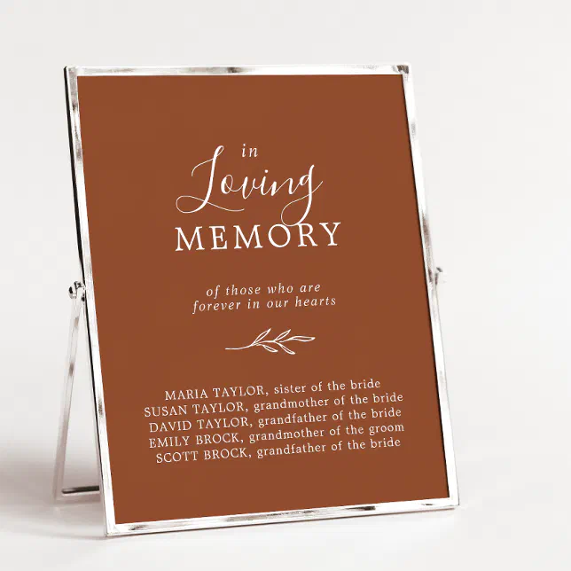 Minimal Leaf Terracotta In Loving Memory Memorial Poster | Zazzle