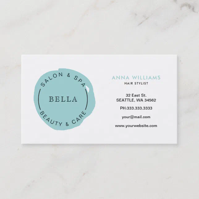 Minimal Logo Aqua Salon and Spa appointment card | Zazzle