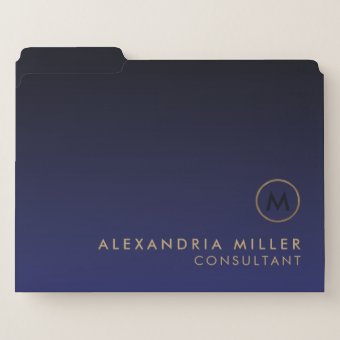 Minimal Luxury Brushed Gold Monogram Navy Blue File Folder | Zazzle