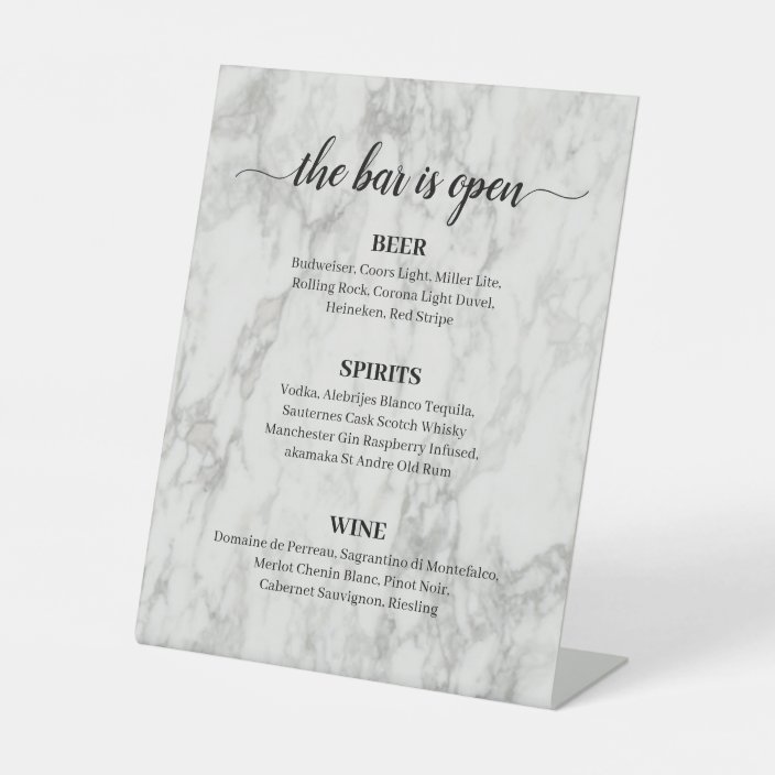 Minimal Marble Calligraphy Wedding Bar Menu Pedestal Sign | Zazzle.com