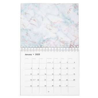 Minimal Marble White Gray Silver Rose Gold Stones Calendar | Zazzle