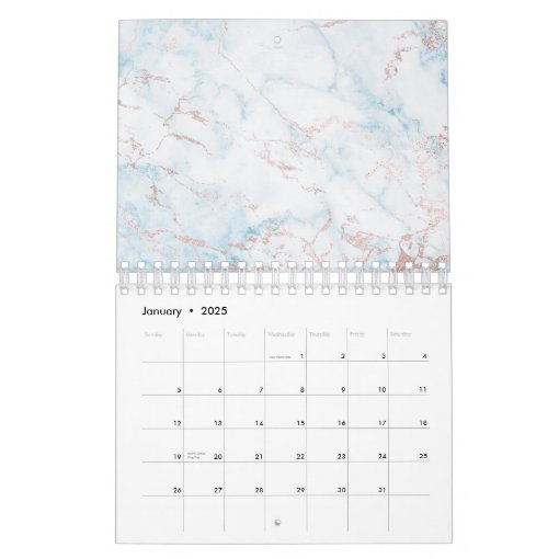 Minimal Marble White Gray Silver Rose Gold Stones Calendar | Zazzle