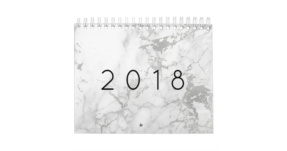 Minimal Marble White Gray Silver Rose Gold Stones Calendar | Zazzle