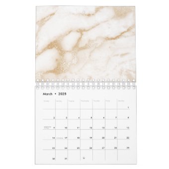 Minimal Marble White Gray Silver Rose Gold Stones Calendar | Zazzle