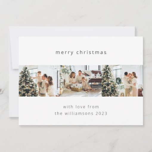 Minimal Merry Christmas 4 Photo Collage Horizontal Holiday Card | Zazzle