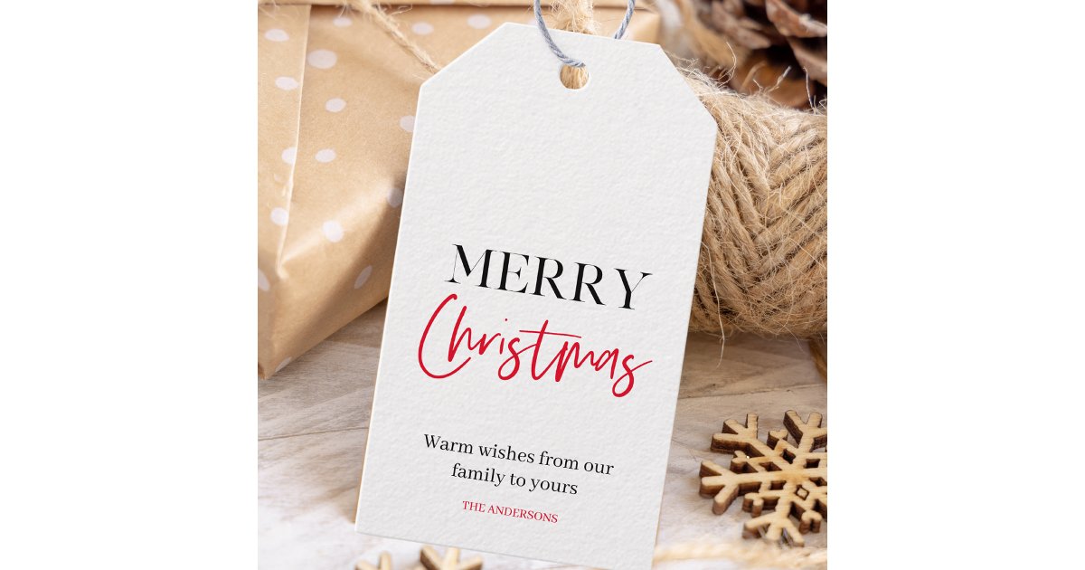 Minimal Merry Christmas Red And Black Gift Tags | Zazzle
