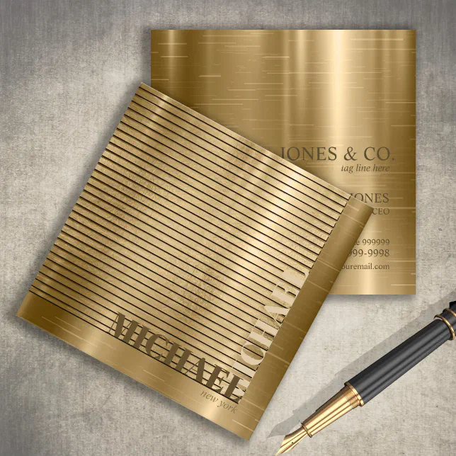 Minimal Metal Stripe Gold ID792 Square Business Card | Zazzle