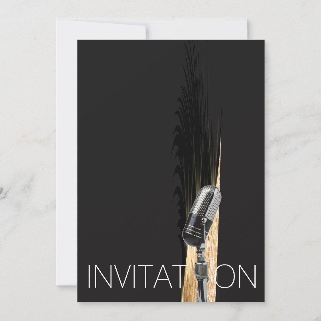 Minimal Microphone Concert Festival Party Glam Invitation | Zazzle