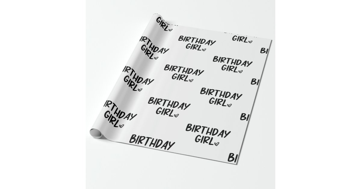 Minimal Minimalist Black White Birthday Girl Wrapping Paper | Zazzle