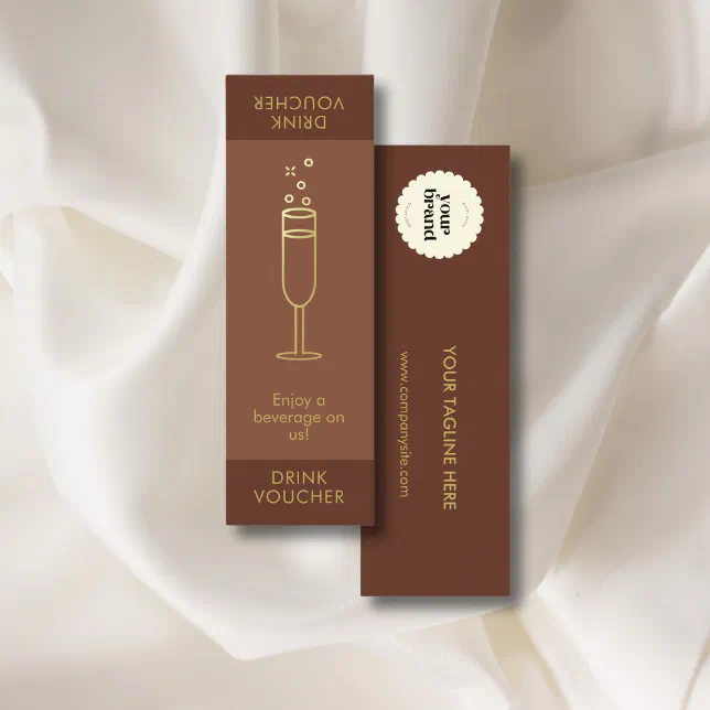 Minimal Mocha Event Logo Gold Bubbly Drink Voucher Mini Business Card ...
