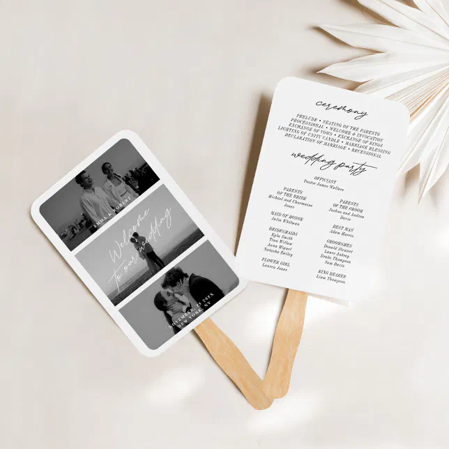 Minimal Modern 3 Photo Wedding Program Fans | Zazzle