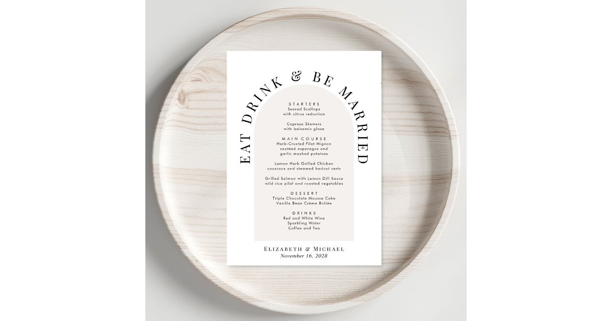 Minimal Modern Arch Wedding Menu | Zazzle