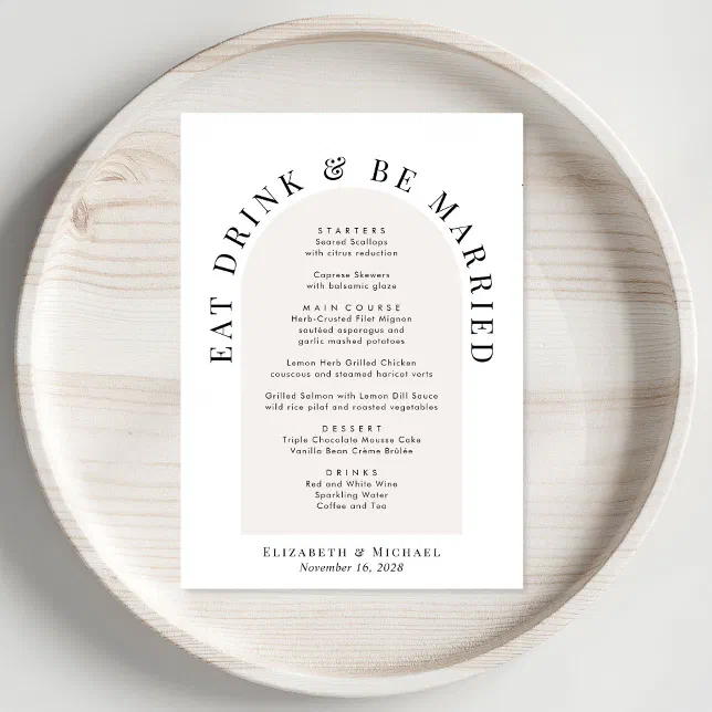 Minimal Modern Arch Wedding Menu | Zazzle