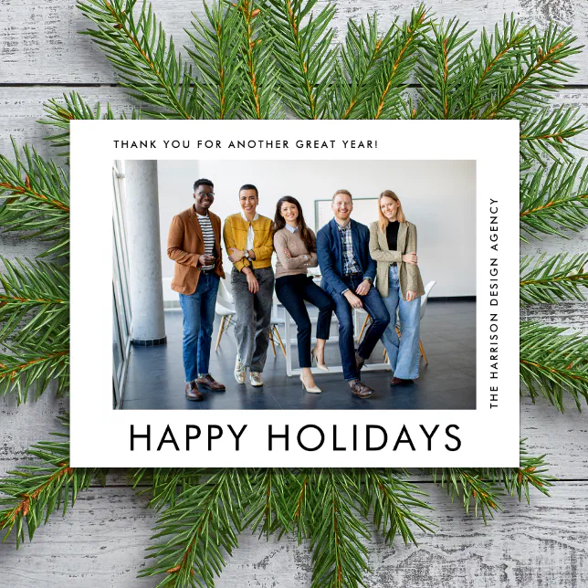Minimal Modern Business Photo Corporate Christmas Holiday Card | Zazzle
