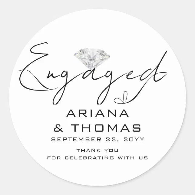 Minimal Modern Calligraphy Engagement Party Classic Round Sticker | Zazzle