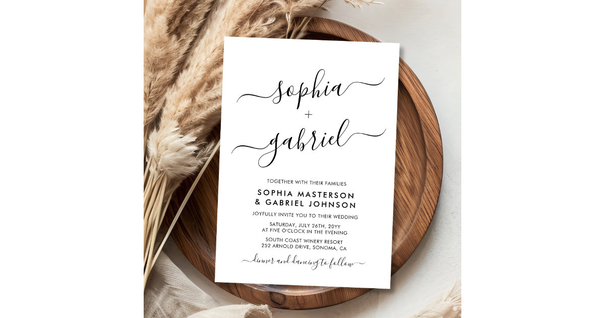 Minimal Modern Calligraphy Script Monogram Wedding Invitation | Zazzle