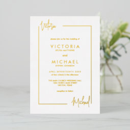 Minimal Modern Couple Names Border Wedding Real Foil Invitation | Zazzle